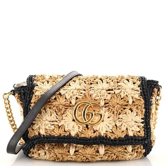 Gucci | Bags | Gucci Gg Marmont Flap Bag Raffia Small Neutral | Poshmark